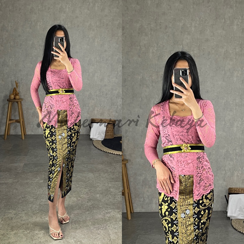 Jual Kebaya Bali Set Brukat Panjang Dusty Pink | Shopee Indonesia