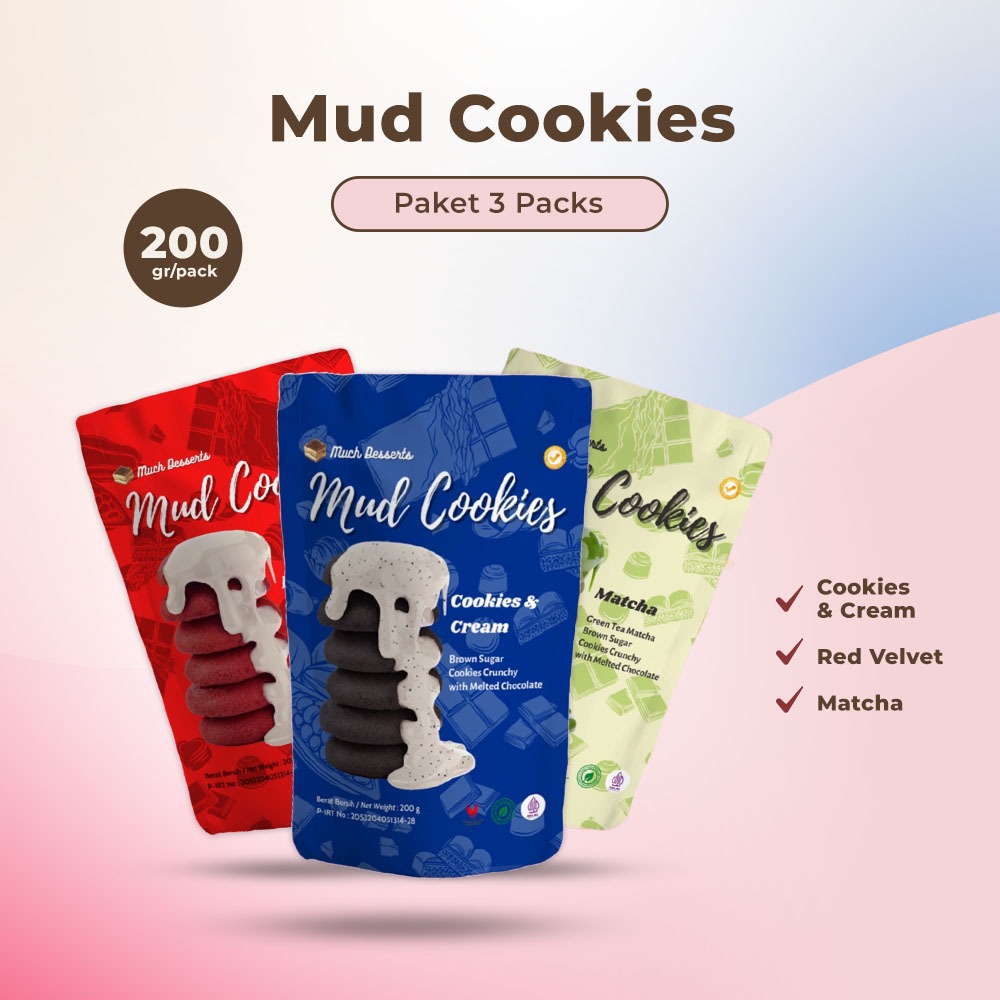 Jual Paket 3 Varian Melted Mud Cookies - Cookies & Cream, Red Velvet ...