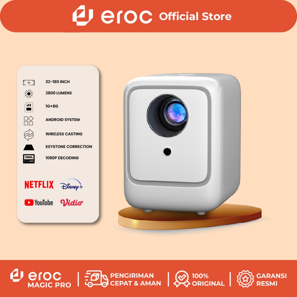 Jual EROC Smart Mini Projector Full HD Decoding 4K - 2800 Lumens ...