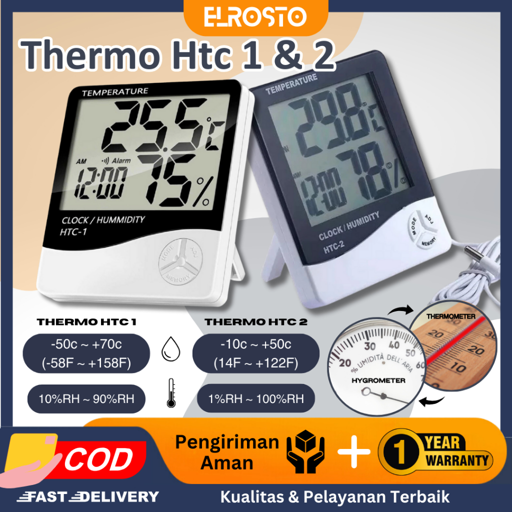 Jual ELROSTO HTC-2 dan 1 In/Out Thermometer Hygrometer Clock ...