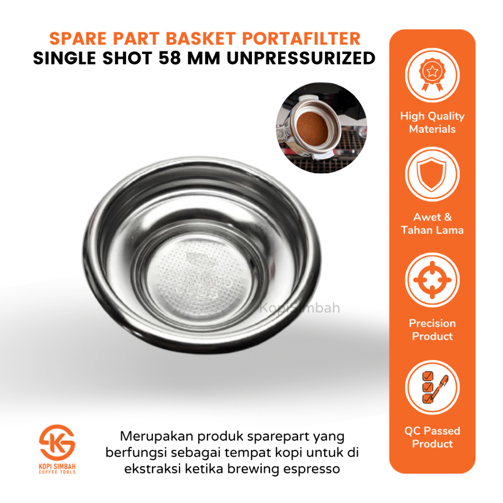 Jual Sparepart Basket Portafilter Single Shot Size 58mm Unpressurized ...