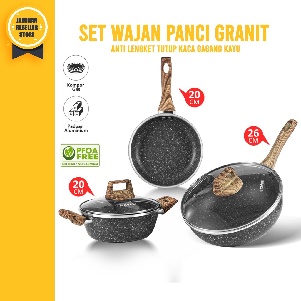 Jual freemir Set Alat Masak Granit Non Stick 3 Pcs - Termasuk Wajan ...
