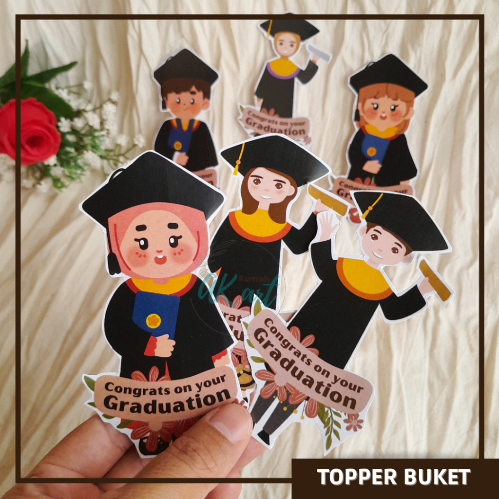 Jual [1pax = 5pcs] Topper Buket Wisuda Graduation Animasi Gambar ...