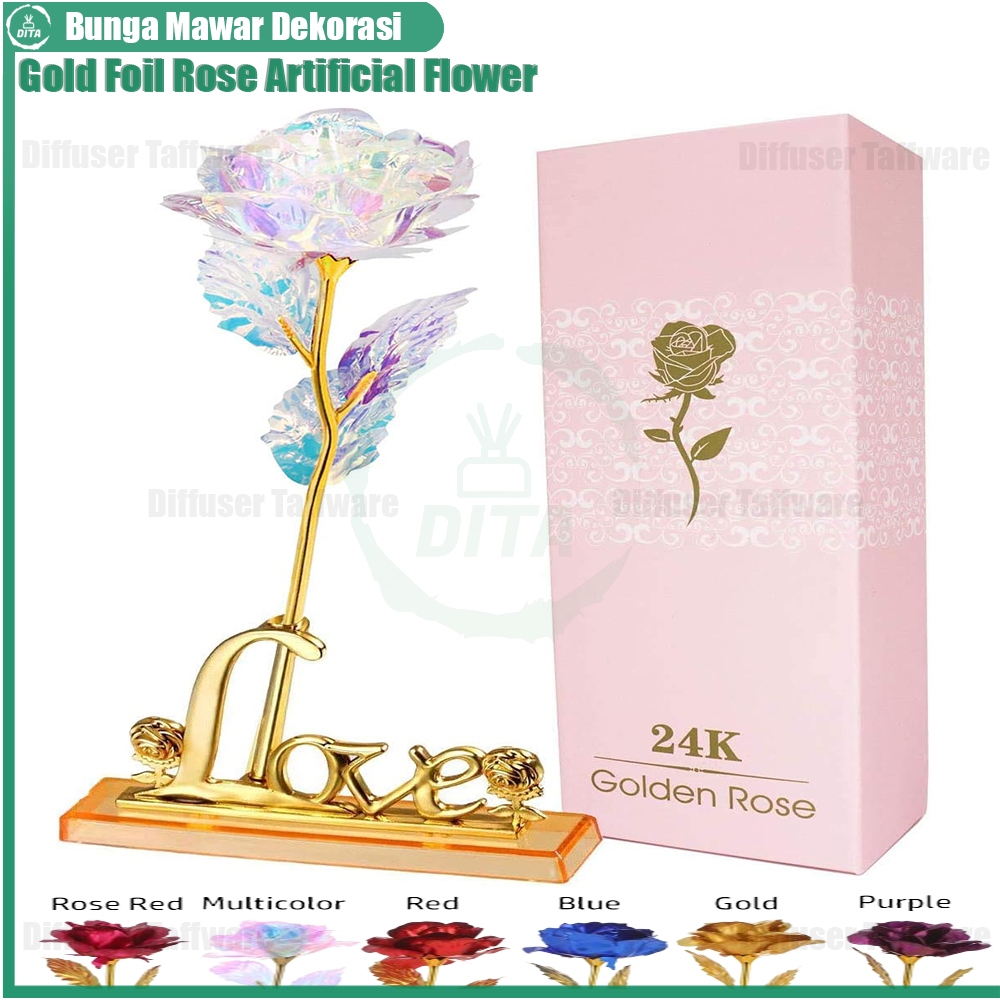 Jual JIUZHO Bunga Mawar Dekorasi Artificial Rose Gold Foil Rose with ...