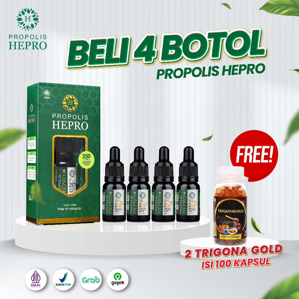 Jual Propolis Hepro Paket 4 Botol [ Free 2 Pcs Trigona Gold 100 Kaps ...