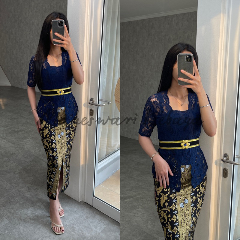 Jual Kebaya Bali Set Brukat Bianca Navy | Shopee Indonesia