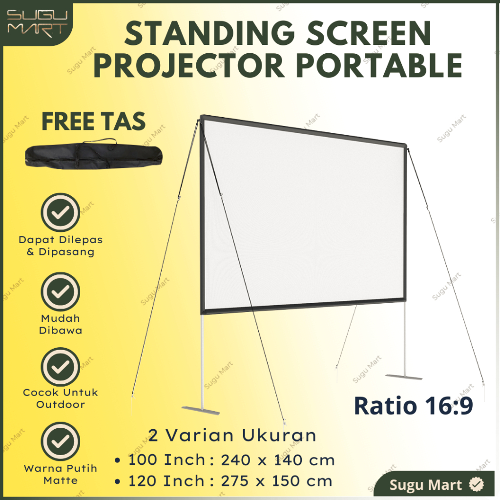 Jual Standing Screen Projector Portable 100-120 inch 16:9 | Layar ...
