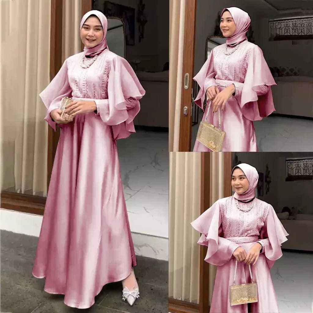 Jual GAMIS MAXI ALMEERA / GAMIS WANITA SATIN BRUKAT MALIKA ORGANZA ...