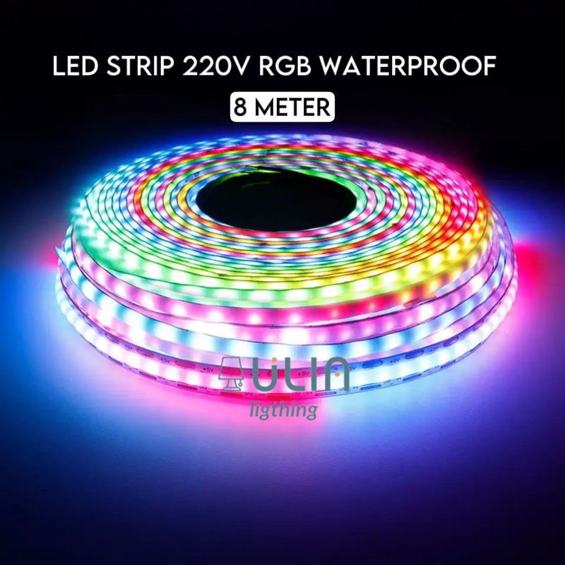 Jual LAMPU LED RGB SELANG STRIP 220V + ADAPTOR 8M 10M WARNA WARNI HIAS ...