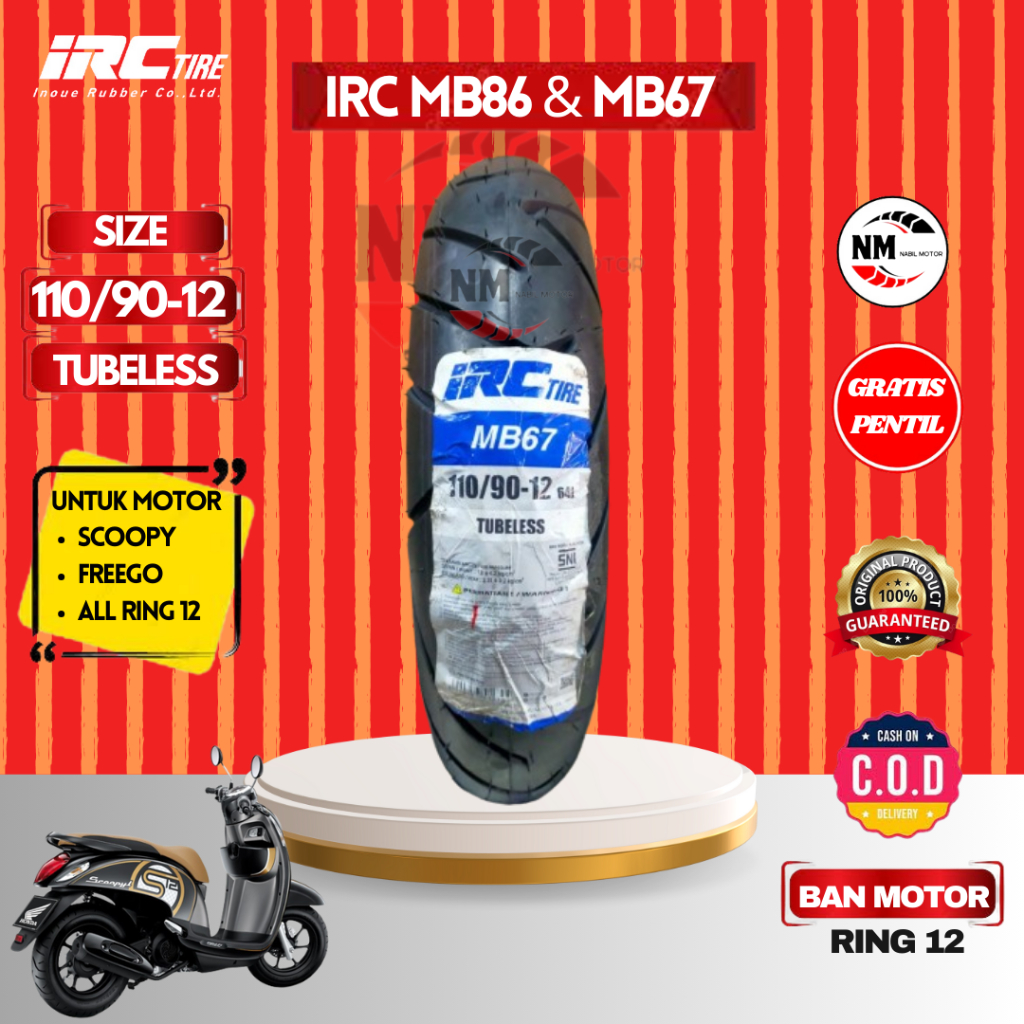 Jual Ban Scoopy Belakang IRC 110/90-12 ( MB67 ) Tubeless Scoopy Ring 12 Ban Donat Scoopy ...