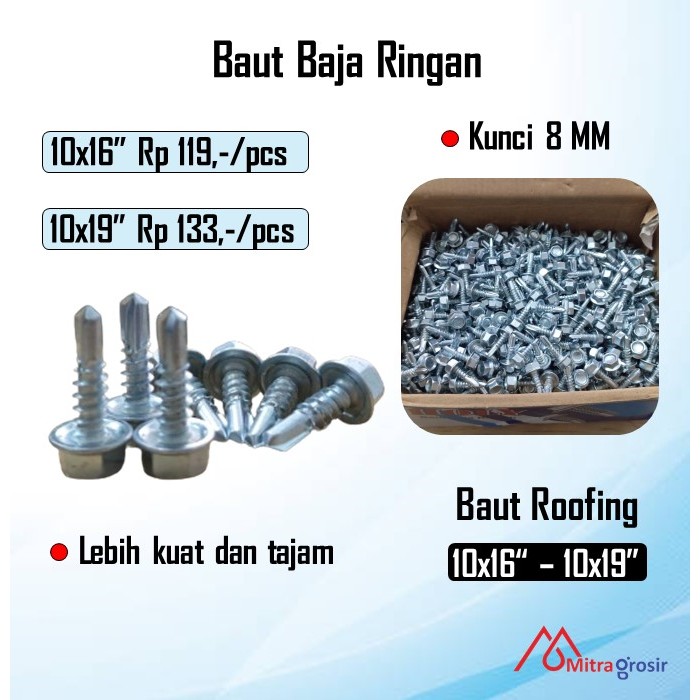 Jual Baut Baja Ringan / Baut Skrup Baja Ringan 10x16 10x19 Termurah 50 Pcs Mild Steel Bolts ...