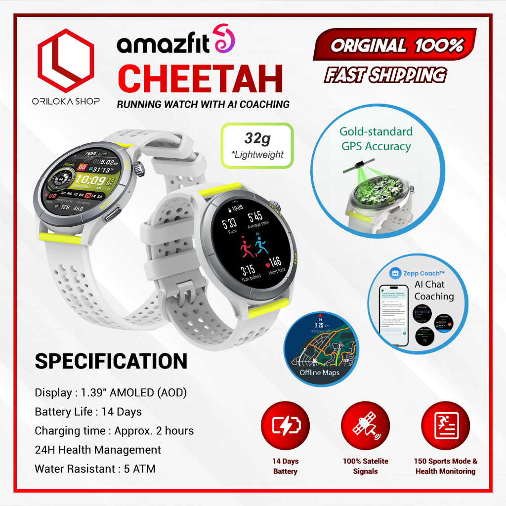 Jual Amazfit Cheetah Smartwatch Running watch Al Coaching MaxTrack GPS ...