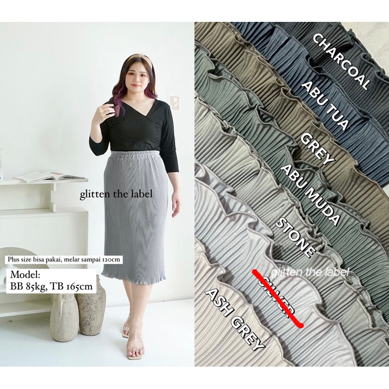 Jual MIDI Wavy Pleats Skirt 7/8 / Rok Plisket wavy / Rok Plisket Lidi / Rok Wavy / Rok Span Wavy ...