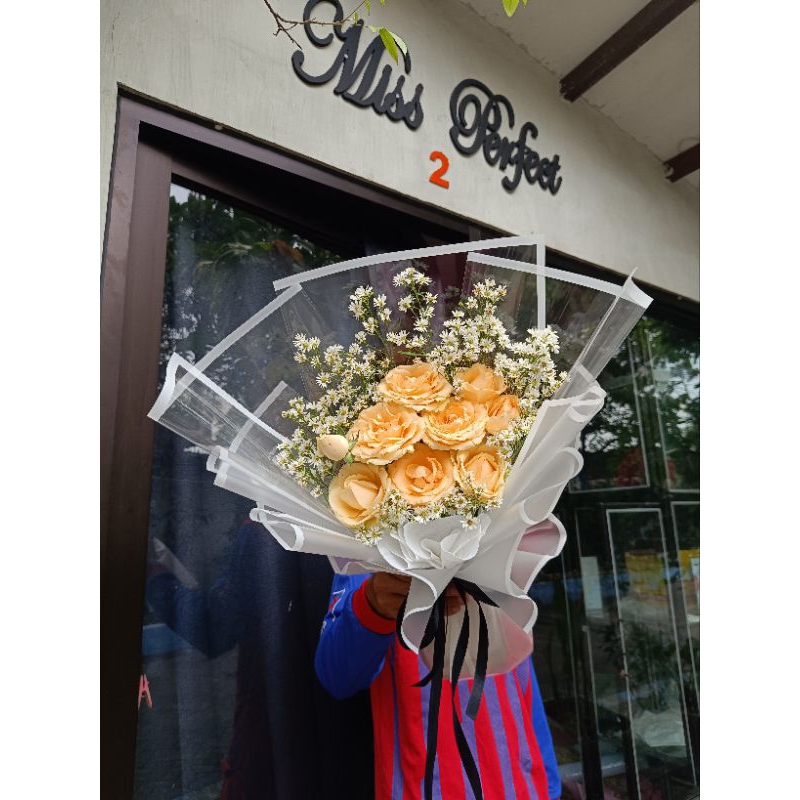 Jual the peach roses fresh flower bouquet buket bunga mawar peach segar ...