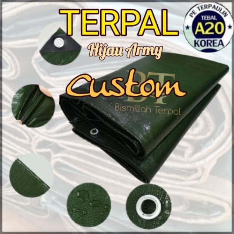 Jual Terpal plastik A20 Korea Army warna hijau botol bolakbalik meteran ...