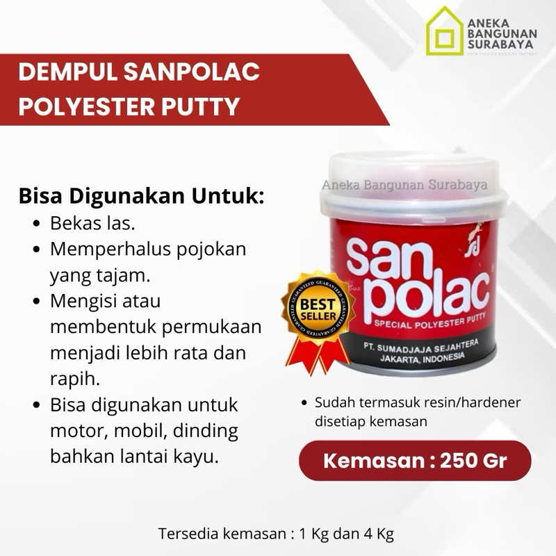 Jual Dempul San Polac 250gr GROSIR DUS ¼ kg SanPolac seperempat kilo ...