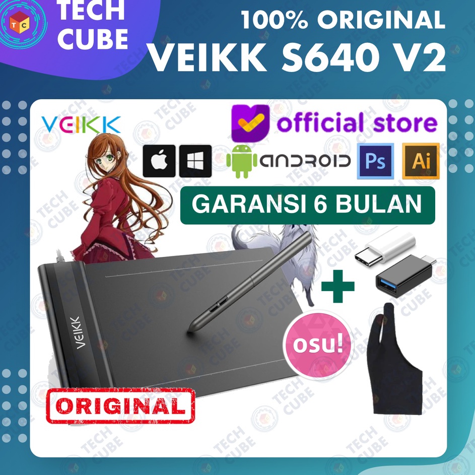 Jual Harga Murah VEIKK S640 Digital Graphic Drawing Pen Tablet Gambar dan OSU 8192 Pressure 6x4 ...