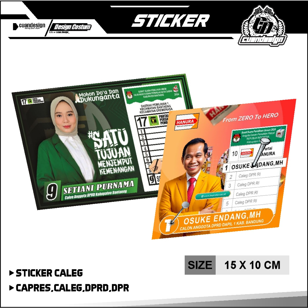 Jual CETAK STICKER CALEG 15X10 CM - STIKER PARTAI KAMPANYE PEMILU ...