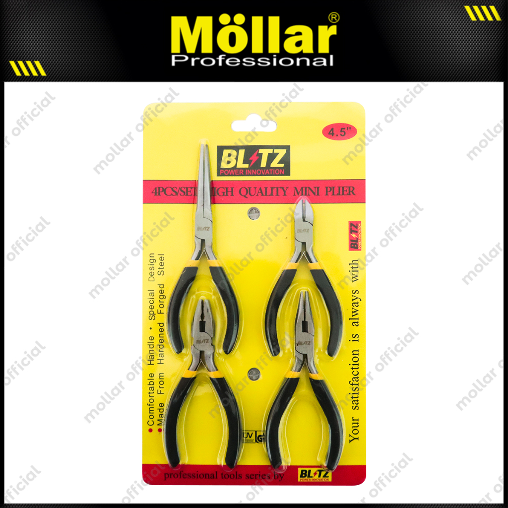 Jual BLITZ 4 Pc Tang Mini Tang Potong Kombinasi Lancip Set Blister 4.5 ...