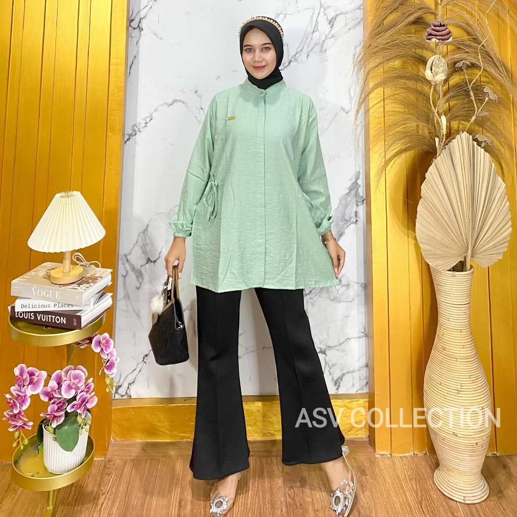 Jual Alea Blouse Semi Tunik Polo Linen Preimum Tali Samping LD 110cm dan LD 125cm | Shopee Indonesia