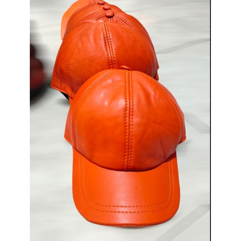 Jual Topi baseball hat cap pria wanita kulit asli warna orange cerah ...