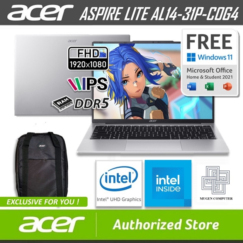 Jual Acer Aspire Lite AL14 31P C0G4 Intel n100 8GB 512GB 14" WUXGA W11 ...