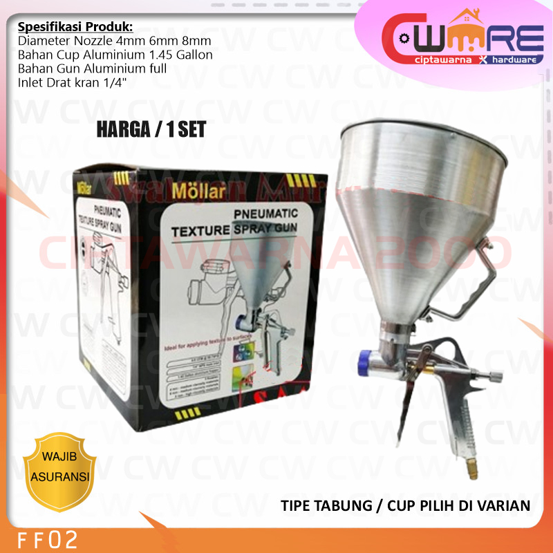 Jual Mollar FF02AL Spray Gun Hopper Alat Semprot Cat Semen Tekstur ...