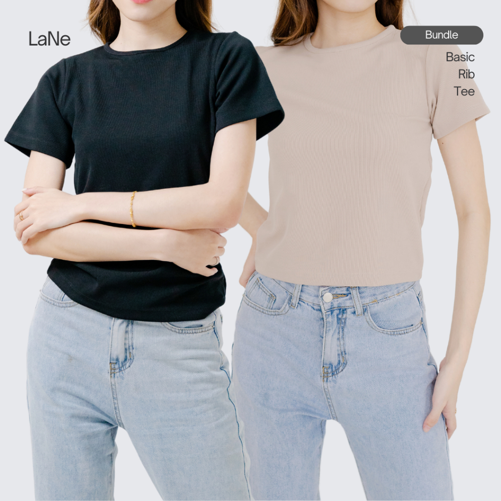 Jual LaNe - Bundle Rib Tee (Beli 2 Lebih Murah) | Kaos Polos Crew Neck | Atasan Wanita Cotton ...