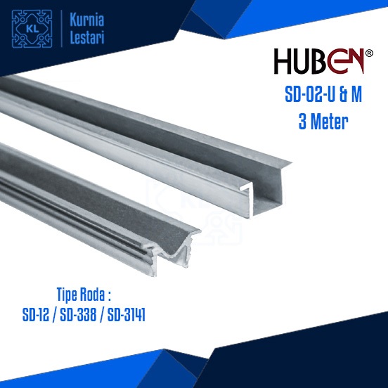 Jual Rel Sliding Lemari Aluminium HUBEN SD-02 U M Rel Atas Bawah (1 Set) | Shopee Indonesia
