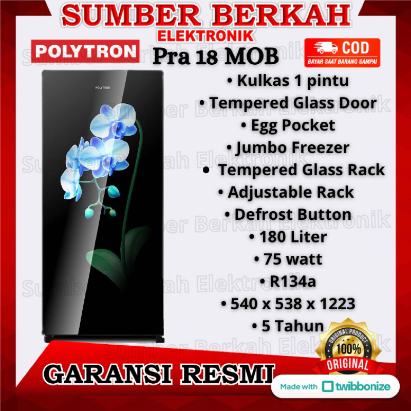 Jual kulkas polytron 1 pintu pra 18 mow mob 180 liter twist ice garansi ...