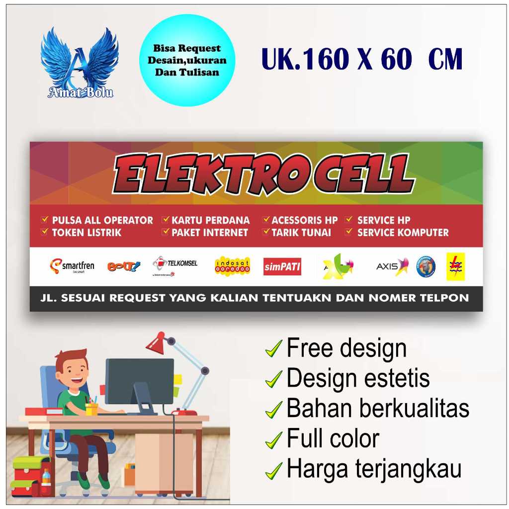 Jual cetak spanduk banner KONTER ELEKTRONIK CELL UKURAN 160X60 CM bisa ...