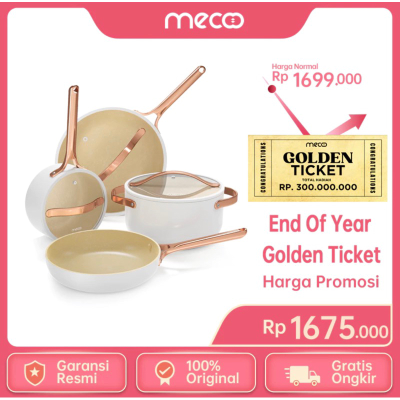 Jual Mecoo Most Aesthetic Premium Non-stick Cookware 7 Pcs - Wajan set ...