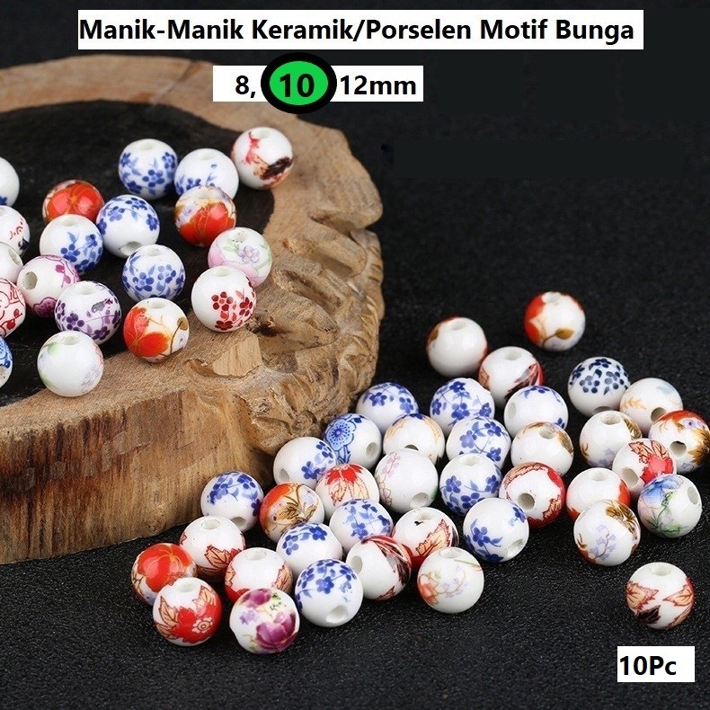 Jual Manik-Manik Keramik/Porselen Motif Bunga Ukuran 10mm Harga/10pc ...
