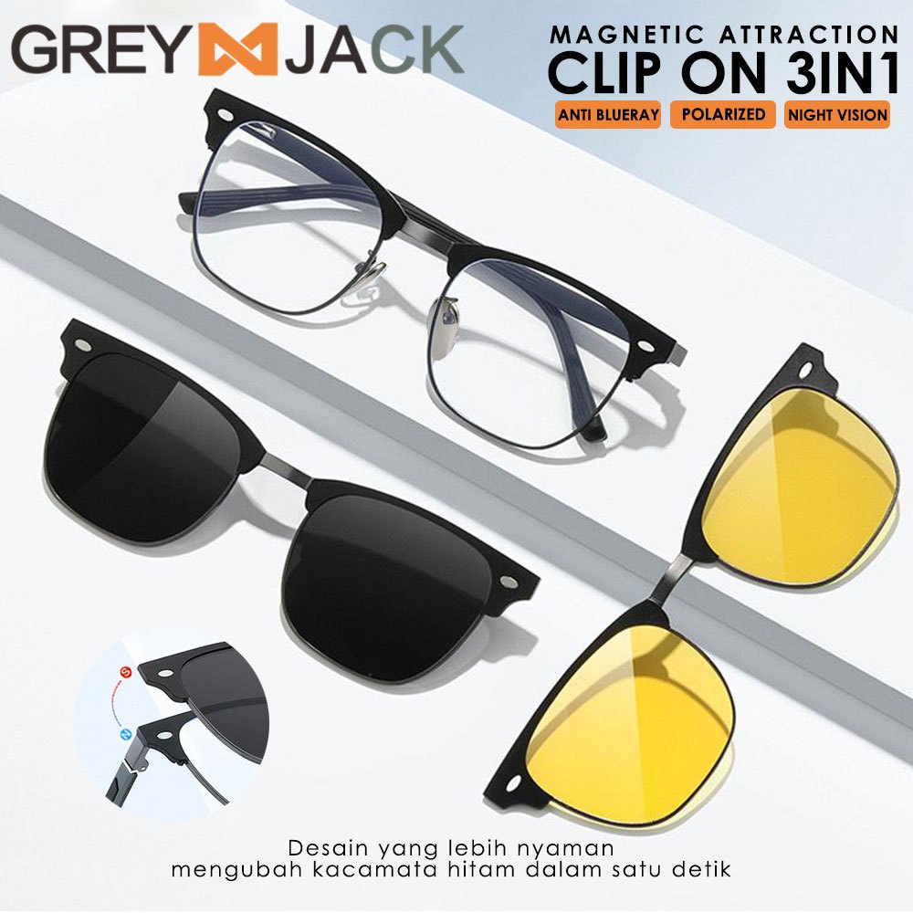Jual Grey Jack Kacamata Clip On 2in1 Antiradiasi Blueray Free Lens Polarized Night Drive Pria ...