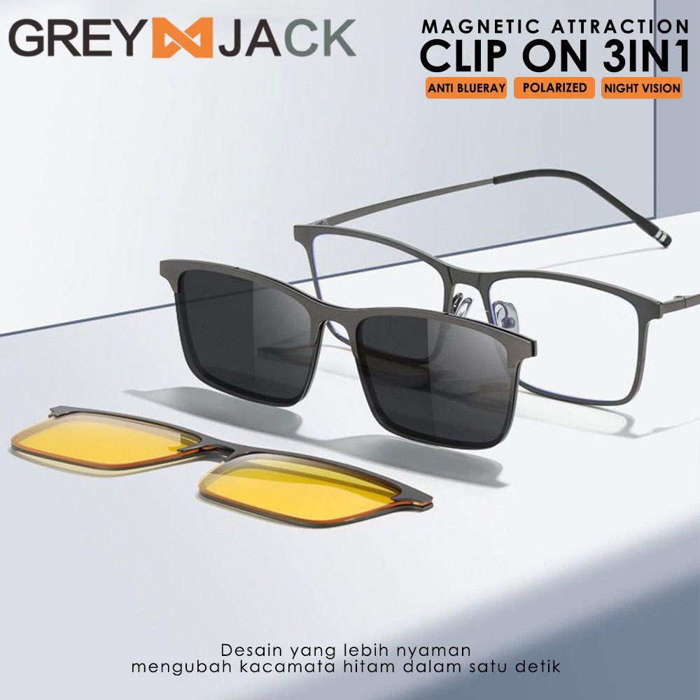 Jual Grey Jack Kacamata Clip On 2in1 Antiradiasi Blueray Free Lens Polarized Night Drive Model ...