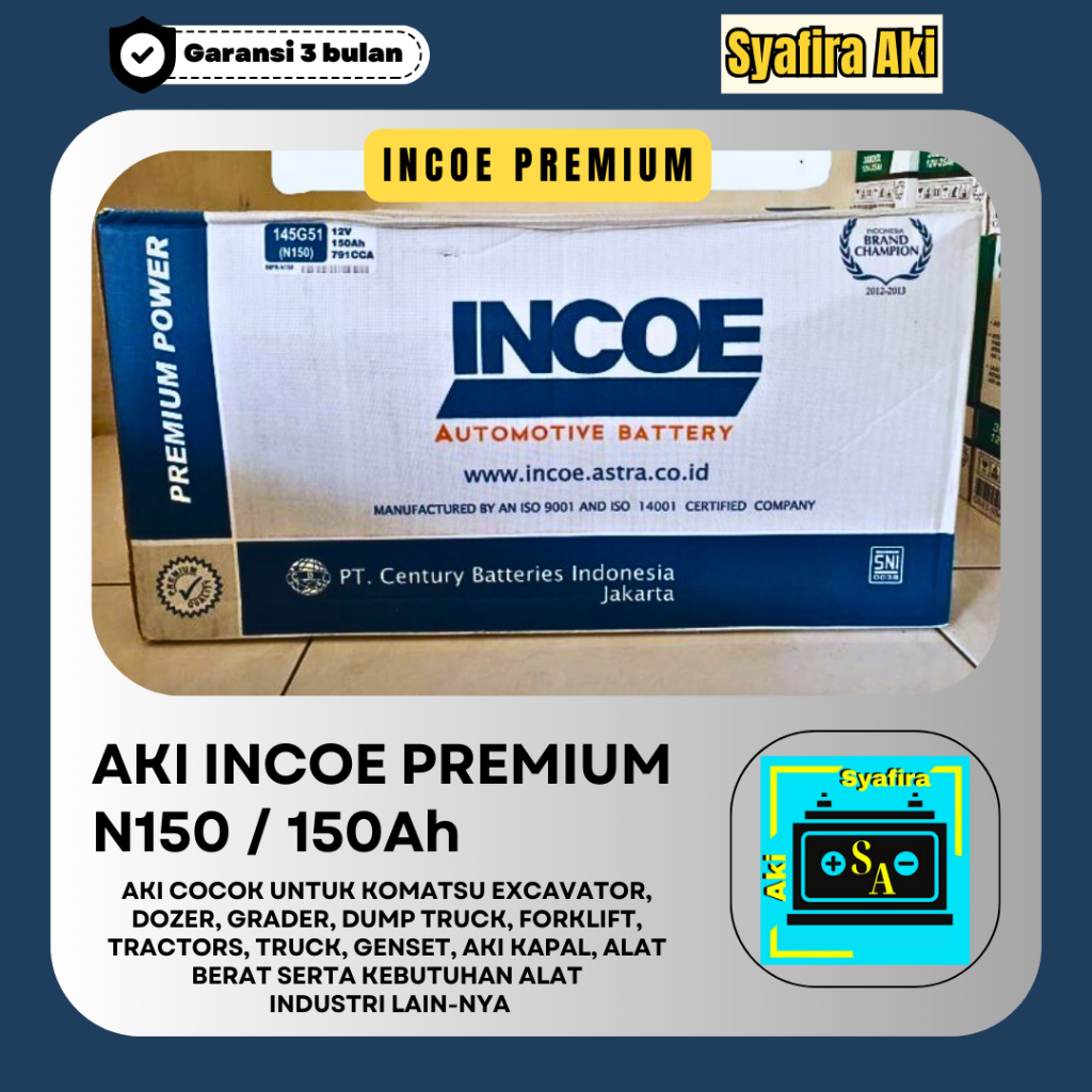 Jual AKI GENSET, BUS, TRUCK, FORKLIFT N150 INCOE PREMIUM 150Ah | Shopee ...