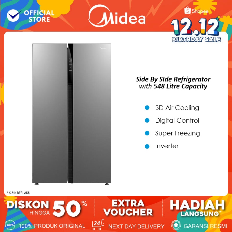 Jual Midea Kulkas Side by Side / Kulkas 2 Pintu Kapasitas 548L - Model ...