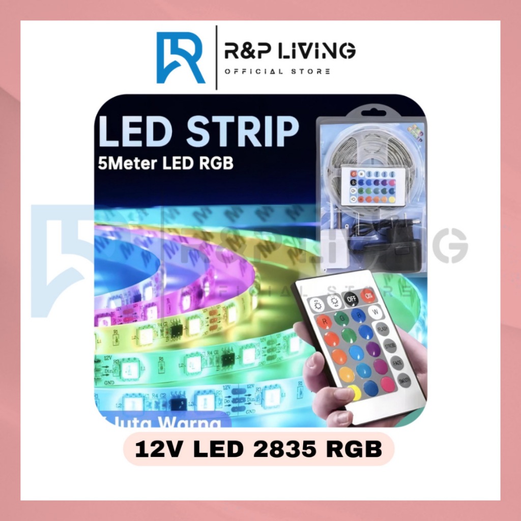 Jual [R&P] 12V LED Strip 2835 RGB 5m Lengkap LED Strip Adapter Remote ...