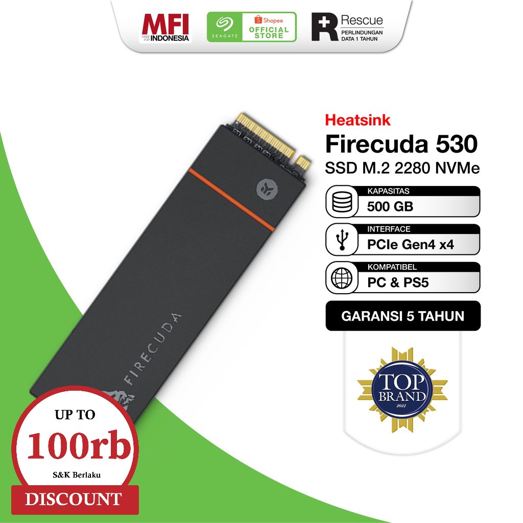 Jual Seagate FireCuda 530 Heatsink SSD 500GB M.2 2280 NVMe Gen 4 ...