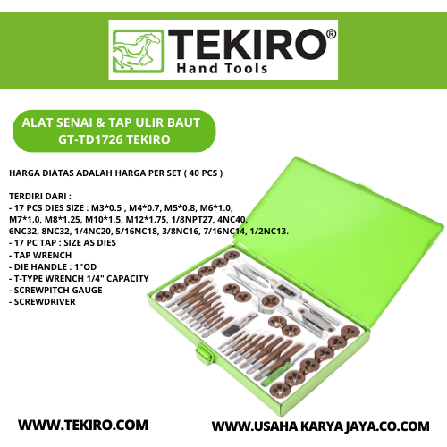 Jual TEKIRO Tap And Dies Set 40 Pcs Original Alat Senai Dan Tap Ulir ...