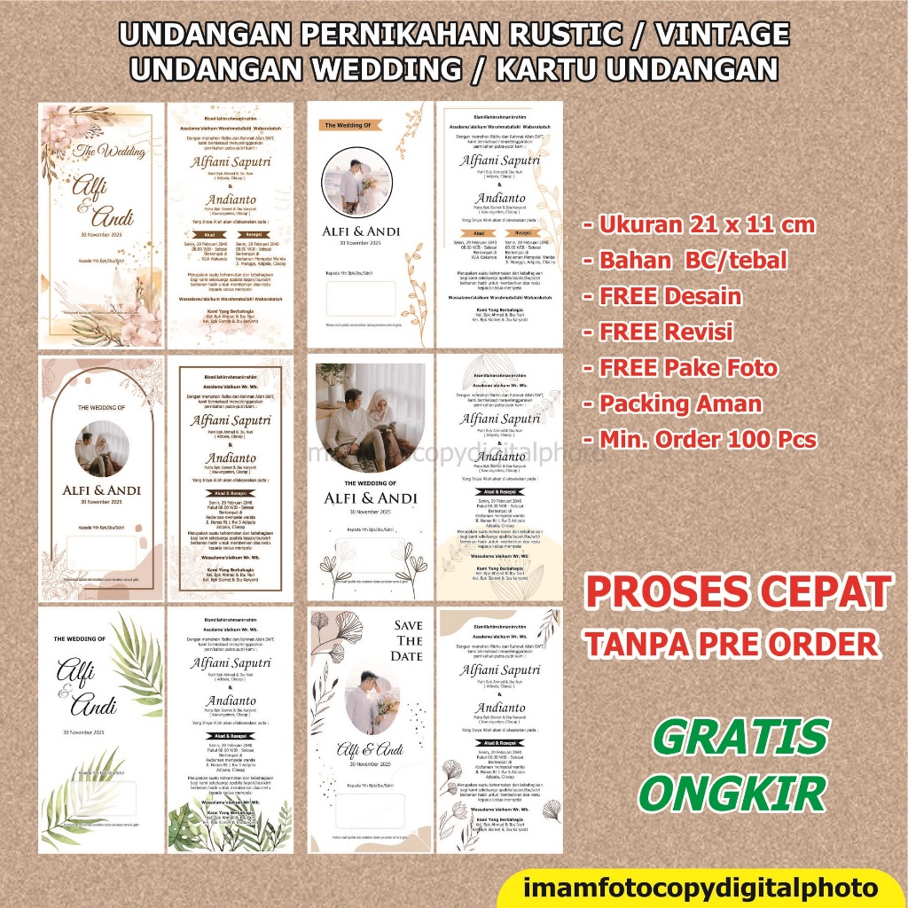Jual (CETAK 1 HARI JADI) UNDANGAN PERNIKAHAN WEDDING SATU LEMBAR BOLAK ...