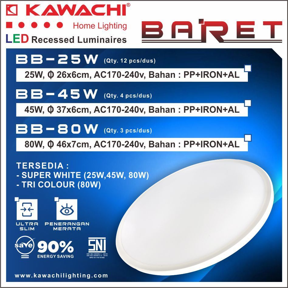 Jual LED BARET OB PLAFON DOWNLIGHT KAWACHI 80W BB-80W CAHAYA PUTIH/ TRI ...