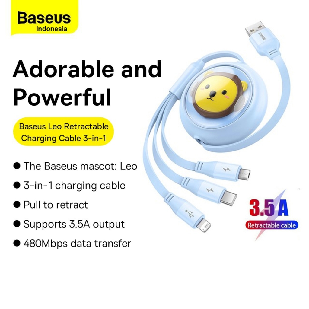 Jual Baseus Kabel Data Leo Retractable 3 in 1 Cable 3.5A USB to Type C ...
