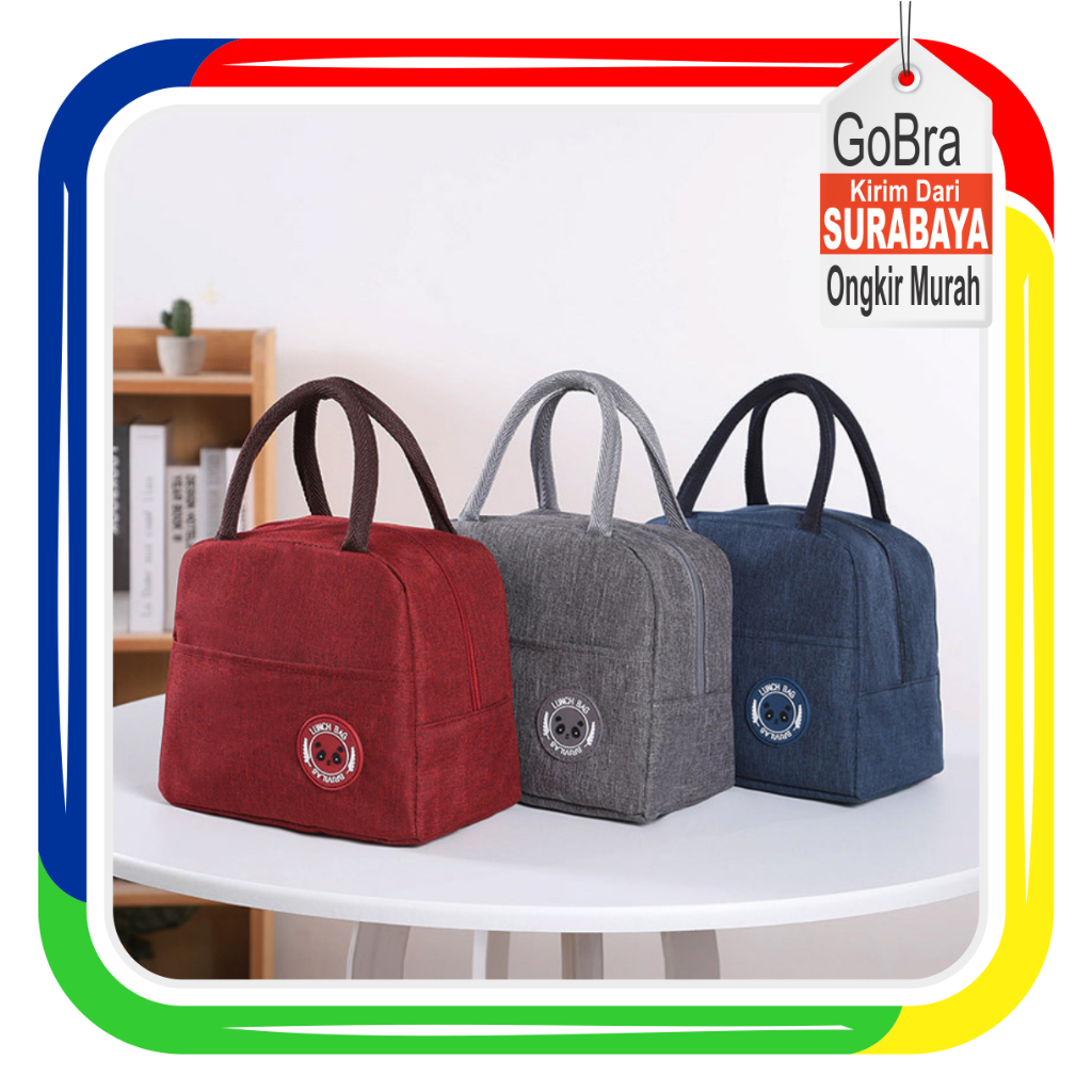 Jual Gobra ♕ PA011 Tas Bekal Polos Simple Warna Lunch Cooler Bag ...