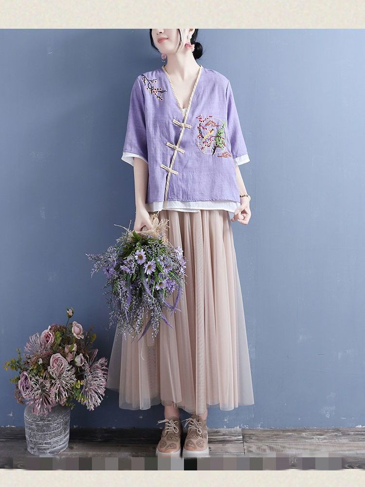 Jual Atasan Blus Cheongsam Linen Chinese Traditional Style Wanita ...