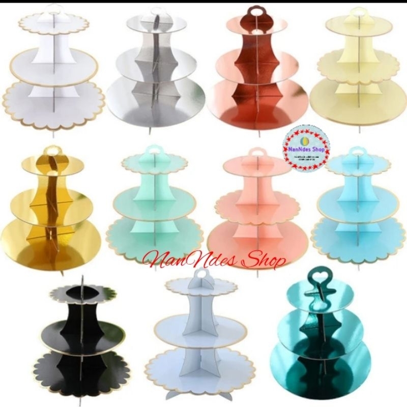 Jual Cake Stand POLOS List Gold Emas 3 Tier Cupcake Standing dekorasi - Tatakan kue pesta Biru ...