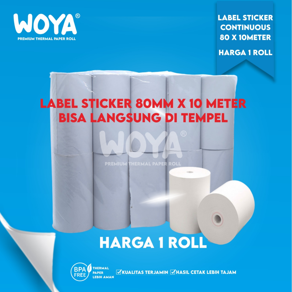Jual KERTAS THERMAL LABEL STIKER 80MM PANJANG 10 METER CONTINUOUS ...