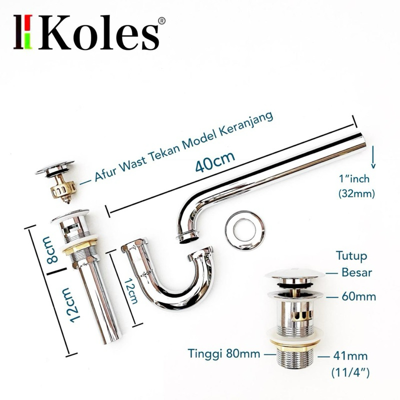 Jual KOLES E210188 Kepala Afur Wastafel Model Tekan Plus Sifon Leher Angsa Wastafel Set | Shopee ...