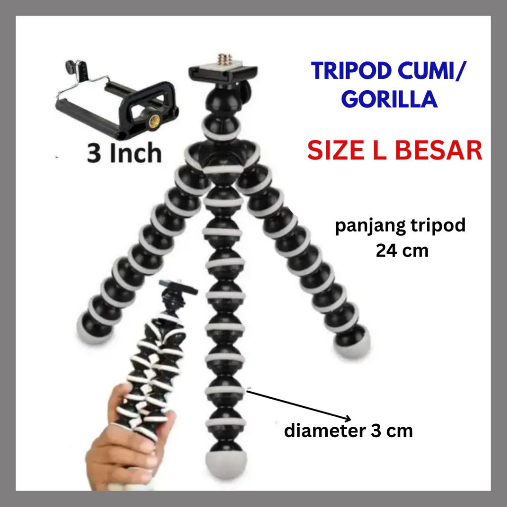 Jual Tripod Gorilla Size L Besar Tinggi 24 Cm | Tongsis Hp Stand Holder ...