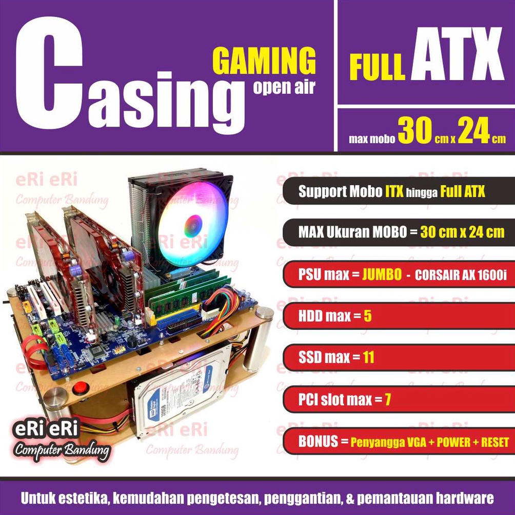 Jual Ready stock Casing / ATX + mATX + ITX / PC Komputer GAMING Akrilik Acrylic / BENCHTABE OPEN ...